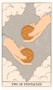 Two of Pentacles Tarot card - Lotus Tarot